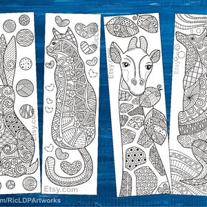 Hand-drawn Animal Coloring Bookmarks: Zen Art Doodles (PDF/JPEG) - Etsy