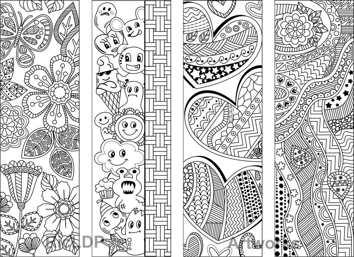 Coloring Bookmarks Zentangle Lineart Zen Doodle Cute Monster Heart ...
