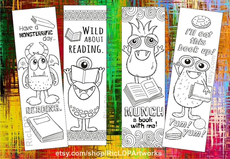 8 Whimsical Monster Coloring Bookmarks With Reading Quotes – Printable ...