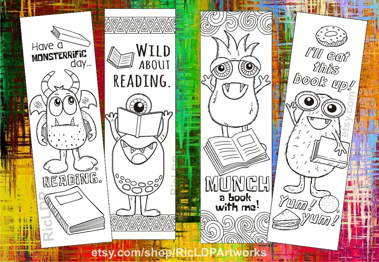 Set of 8 Coloring Bookmarks with Monster Drawings Cute - Etsy España