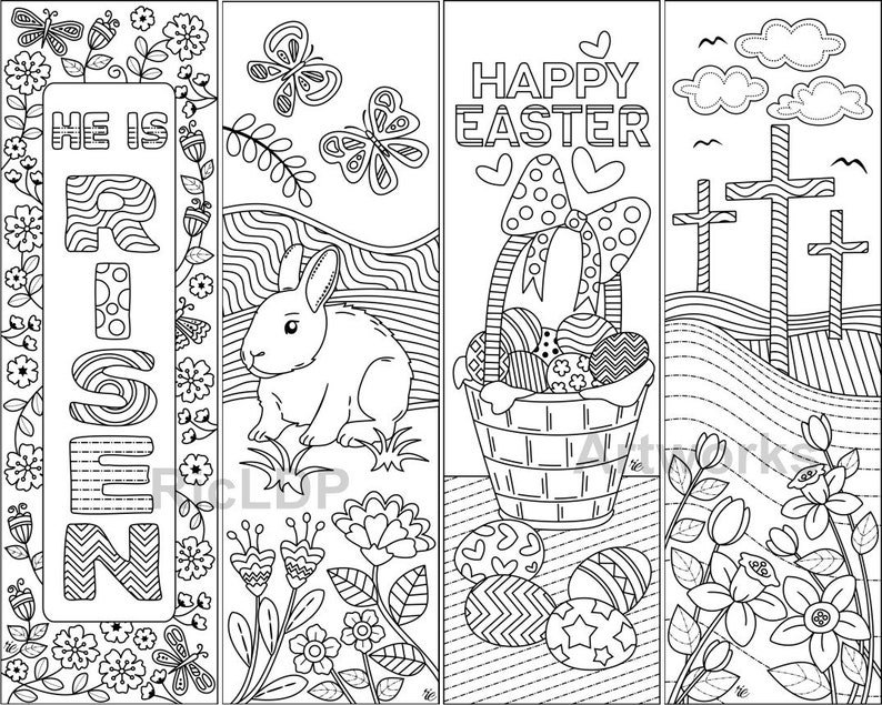 8 Coloring Bookmarks for Easter Christian Doodles He is - Etsy Italia