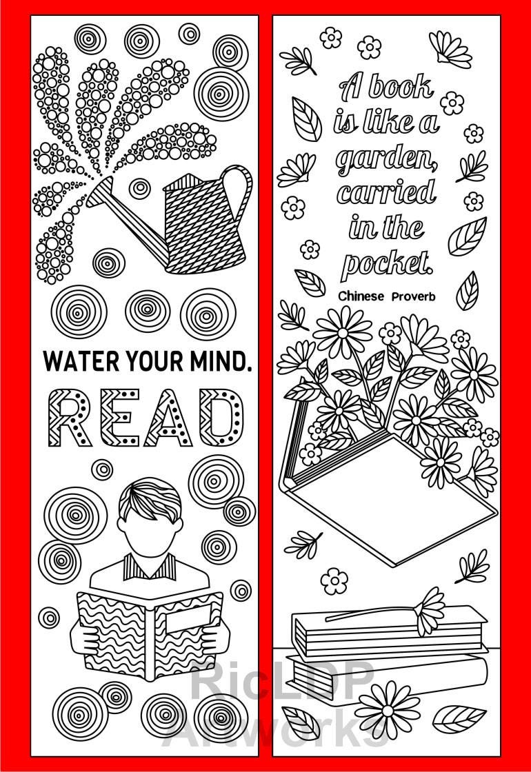 Set of 8 Coloring Bookmarks with Quotes About Books and | Etsy