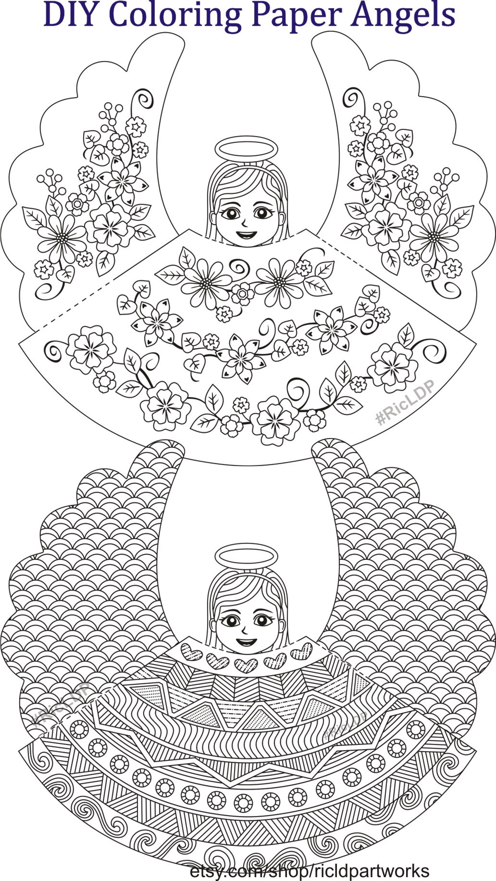 Set of 4 Coloring Paper Angels DIY Crafts Angel Decors for All ...