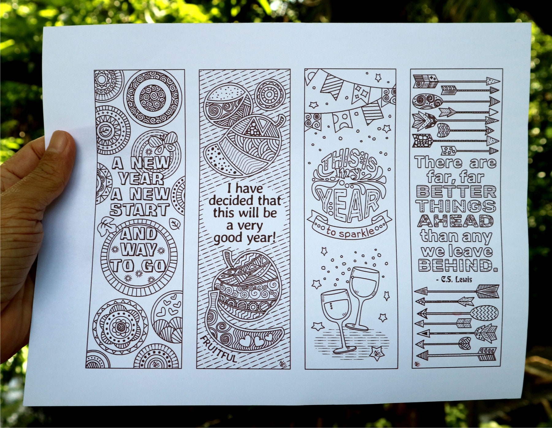 8 Printable New Year Coloring Bookmarks – Festive, Motivational Craft ...