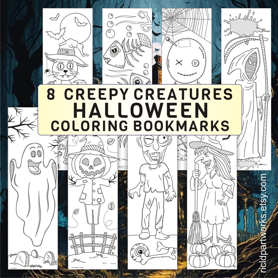 Halloween Coloring Bookmarks for Kids: Spooky Doodle Creatures (PDF ...