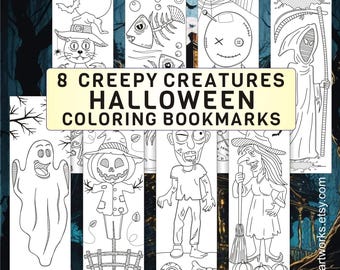 Halloween Coloring Bookmarks for Kids: Spooky Doodle Creatures (PDF ...