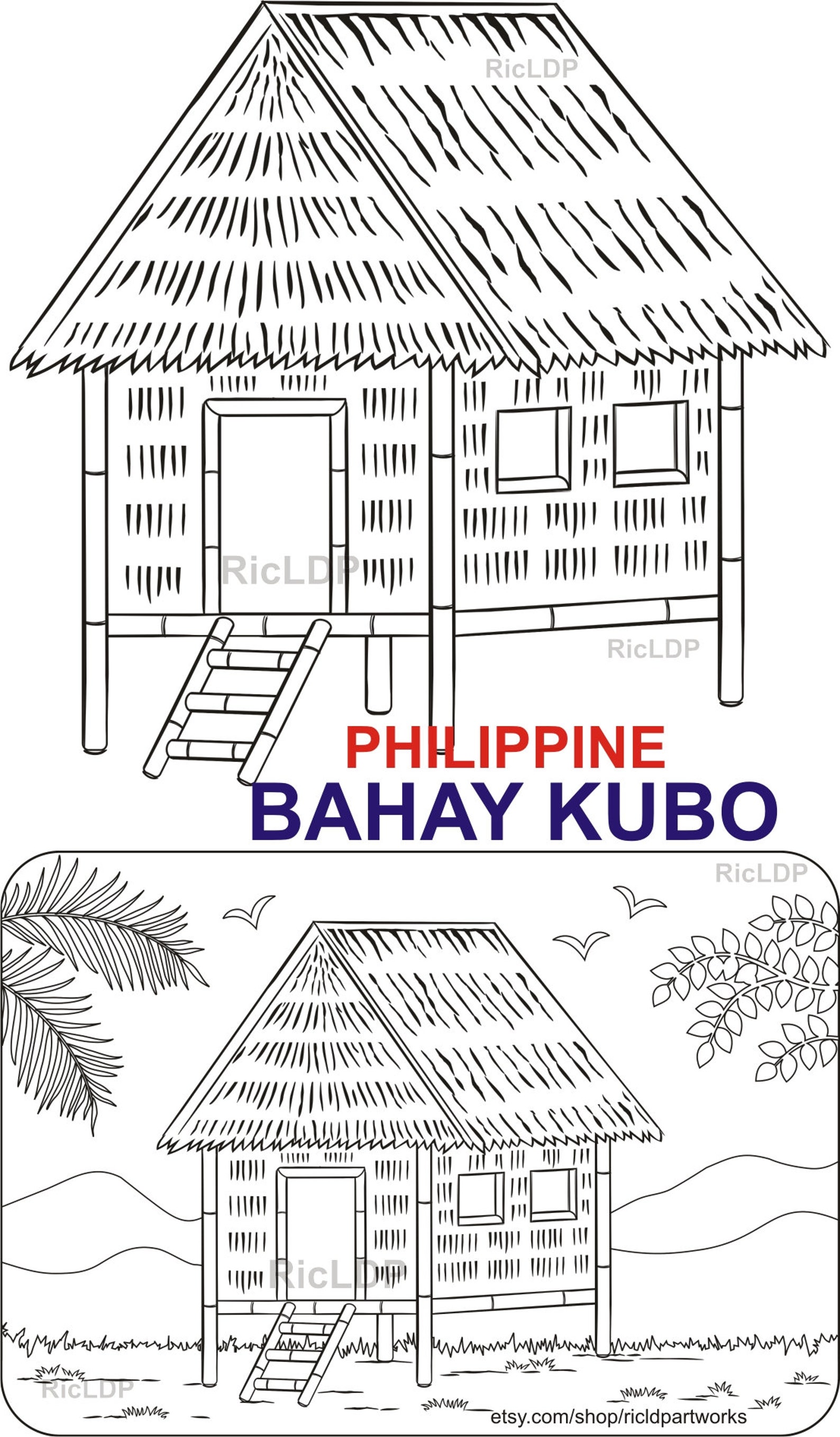 Philippine Bahay Kubo Coloring Pages: Asian Art (printable PDF) - Etsy