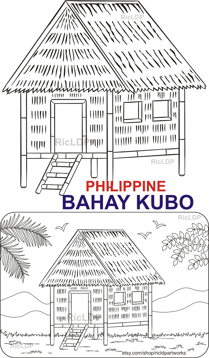 Philippine Bahay Kubo Coloring Pages: Asian Art (printable PDF) - Etsy