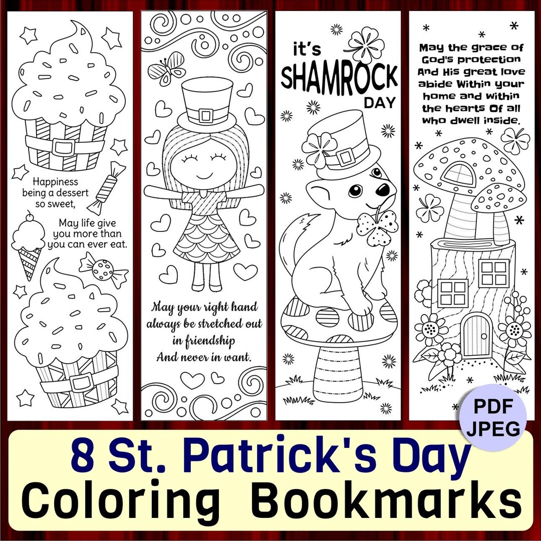 St. Patrick's Day Coloring Bookmarks: Irish Blessings, Gnomes, Puppy ...