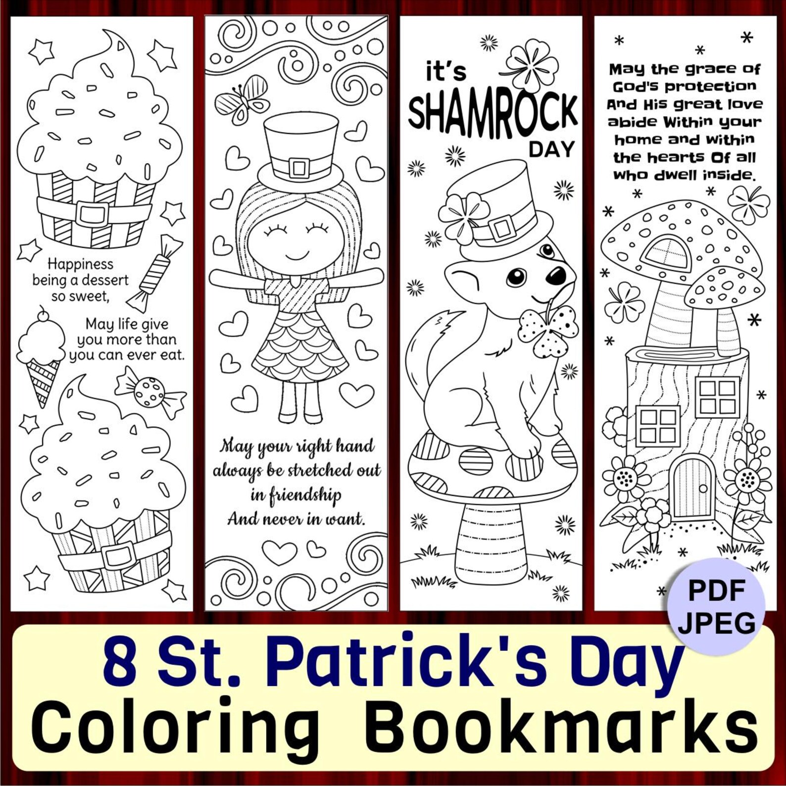 8 St Paddy's Day Coloring Bookmarks – Printable Delightful Doodles ...