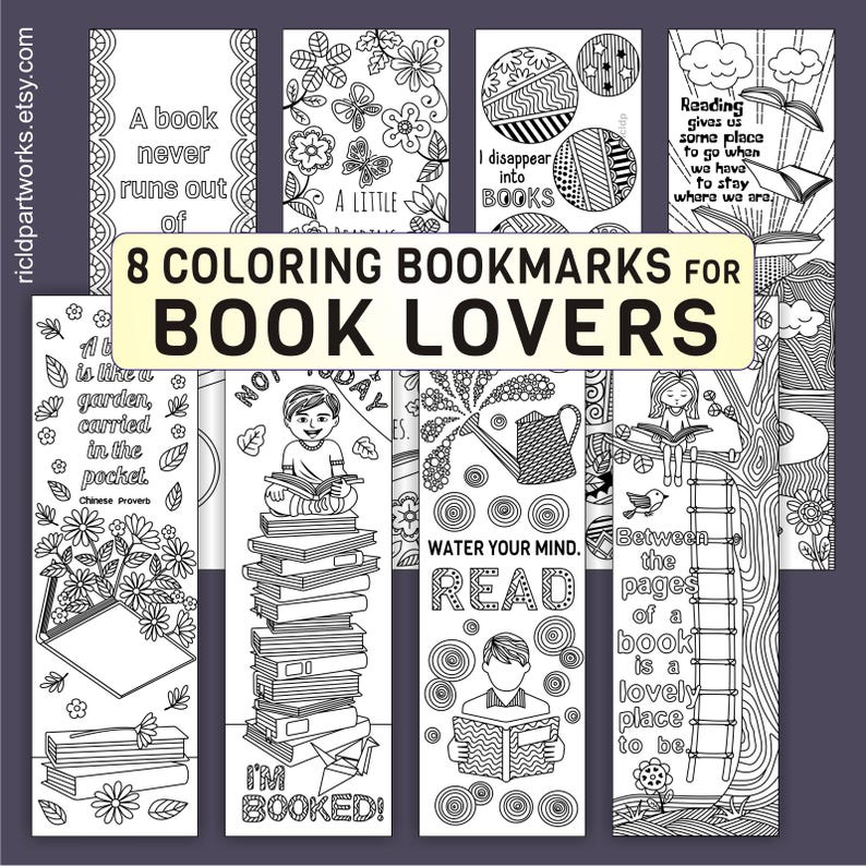 Printable Coloring Bookmarks for Book Lovers – Hand-drawn Reading ...