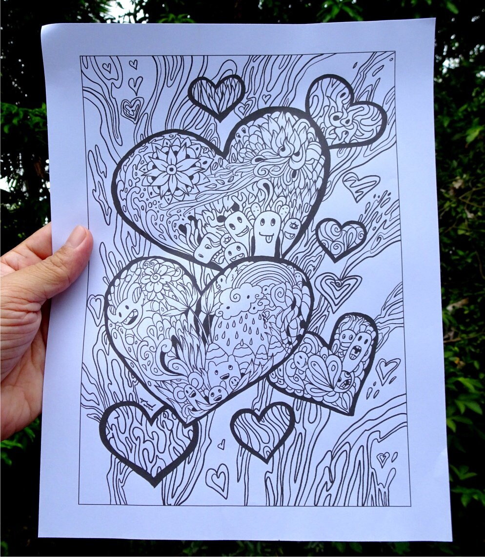 Hearts and Monsters Coloring Pages Cute Monster Doodles - Etsy
