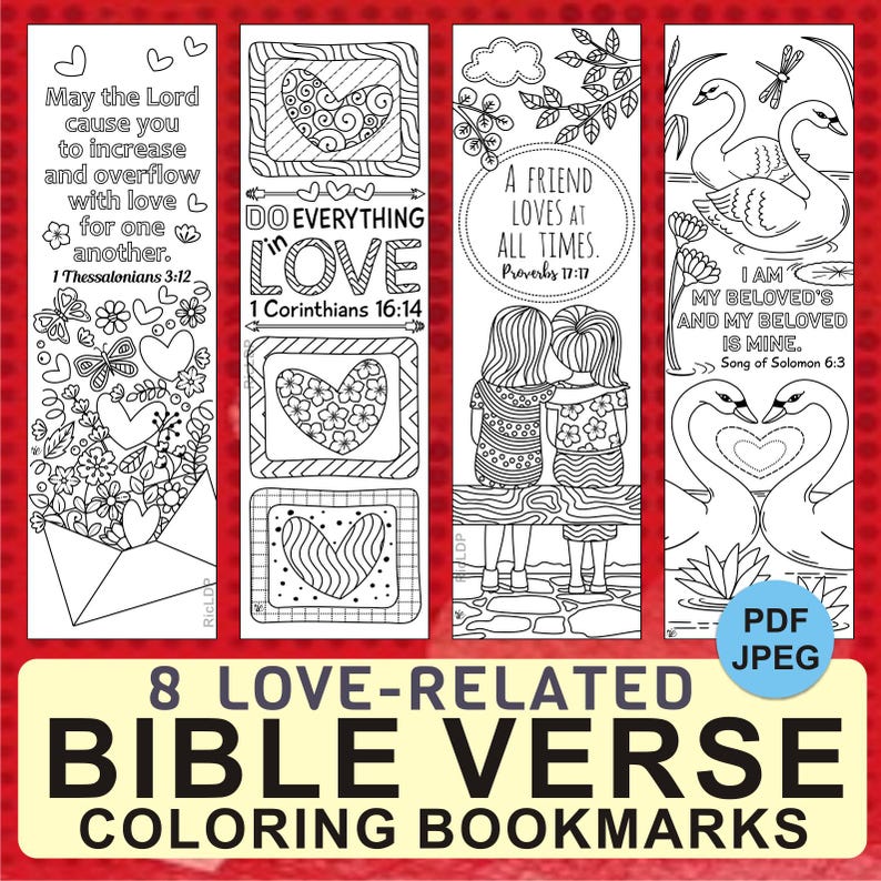 Love Bible Verse Coloring Bookmarks: Printable Scripture Doodles (PDF ...