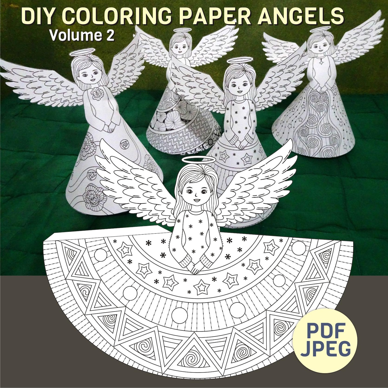 Printable Christmas Angel Coloring Pages: DIY Holiday Craft (PDF/JPEG ...