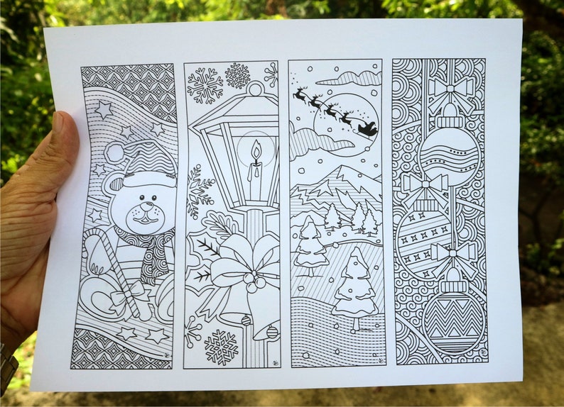 Christmas Coloring Bookmarks, Xmas Colorier Winter Snow Doodles ...