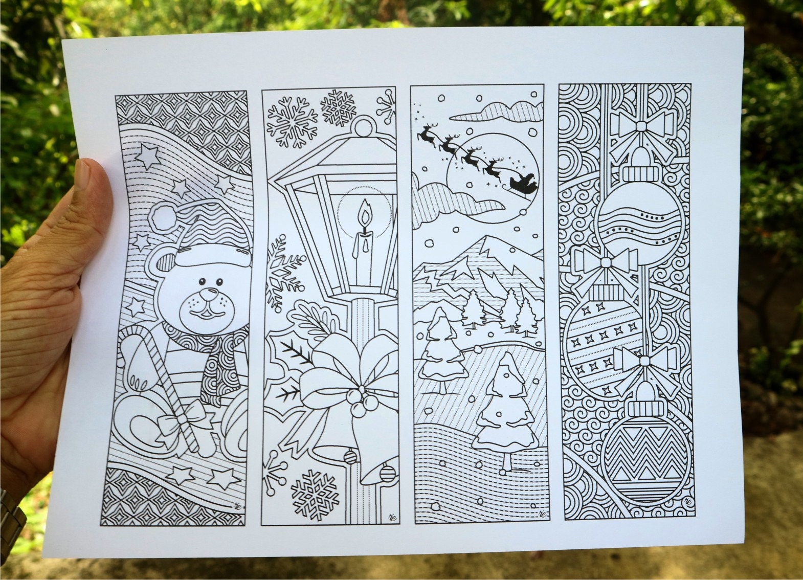 Christmas Coloring Bookmarks, Xmas Colorier Winter Snow Doodles ...