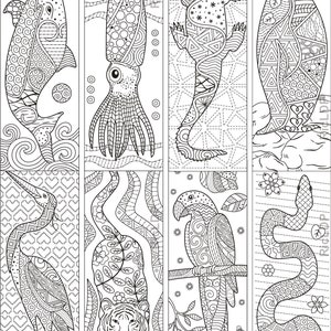 Animal Zentangle Coloring Bookmarks Heron Crocodile Snake Parrot ...