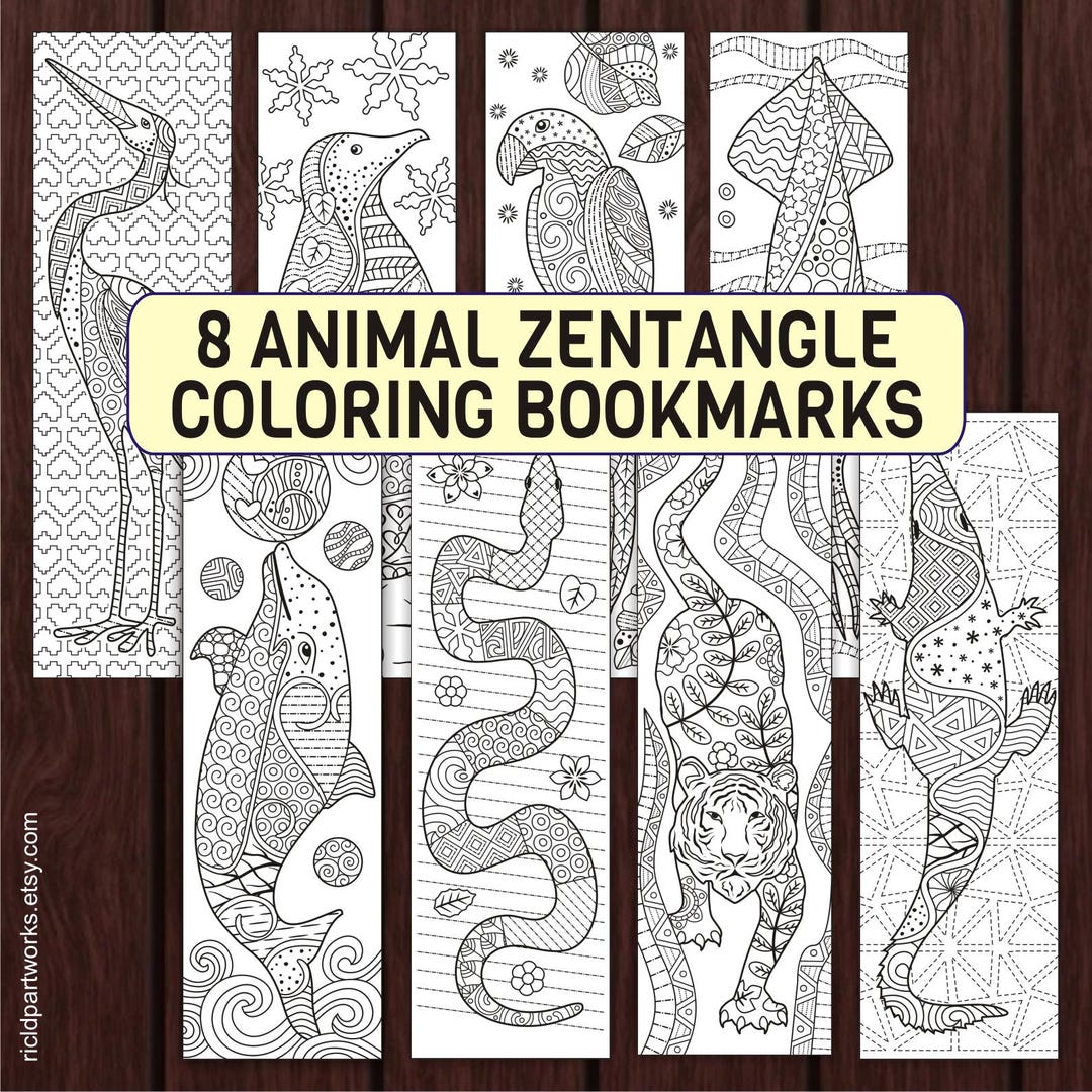 8 DIY Animal Coloring Bookmarks for Children – Printable Zen Doodle ...