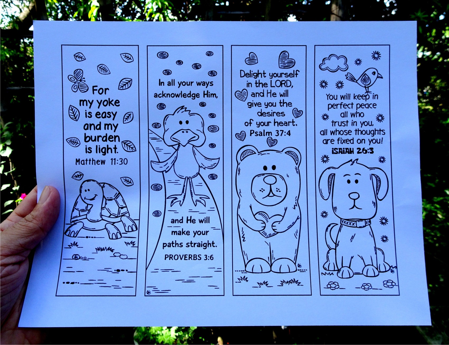 Hand-drawn Animal Bible Verse Coloring Bookmarks for Kids - Printable ...