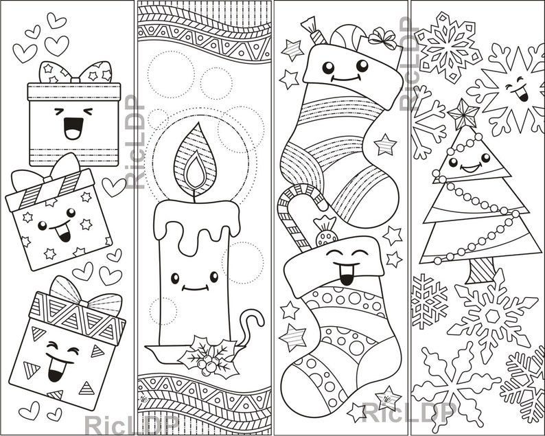 Coloring Bookmarks for Christmas Coloriage, Xmas Doodles Holiday Season ...