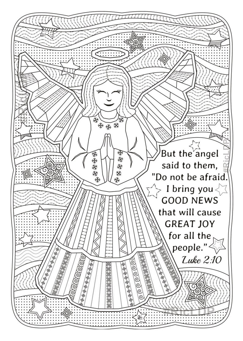 Christmas Coloring Pages With Bible Verses: Angel & Stocking (PDF/JPEG ...