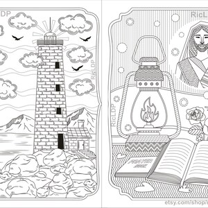 Lighthouse & Lamp Coloring Pages With Psalm Verses – Printable Faith ...