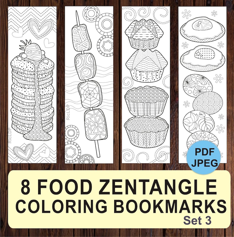 Food Zentangle Coloring Bookmarks: Fun Doodle Art (PDF & JPEG) - Etsy