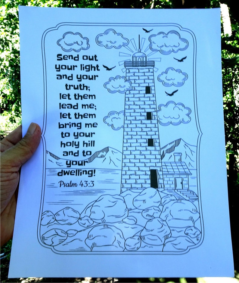 Lighthouse & Lamp Coloring Pages With Psalm Verses – Printable Faith ...