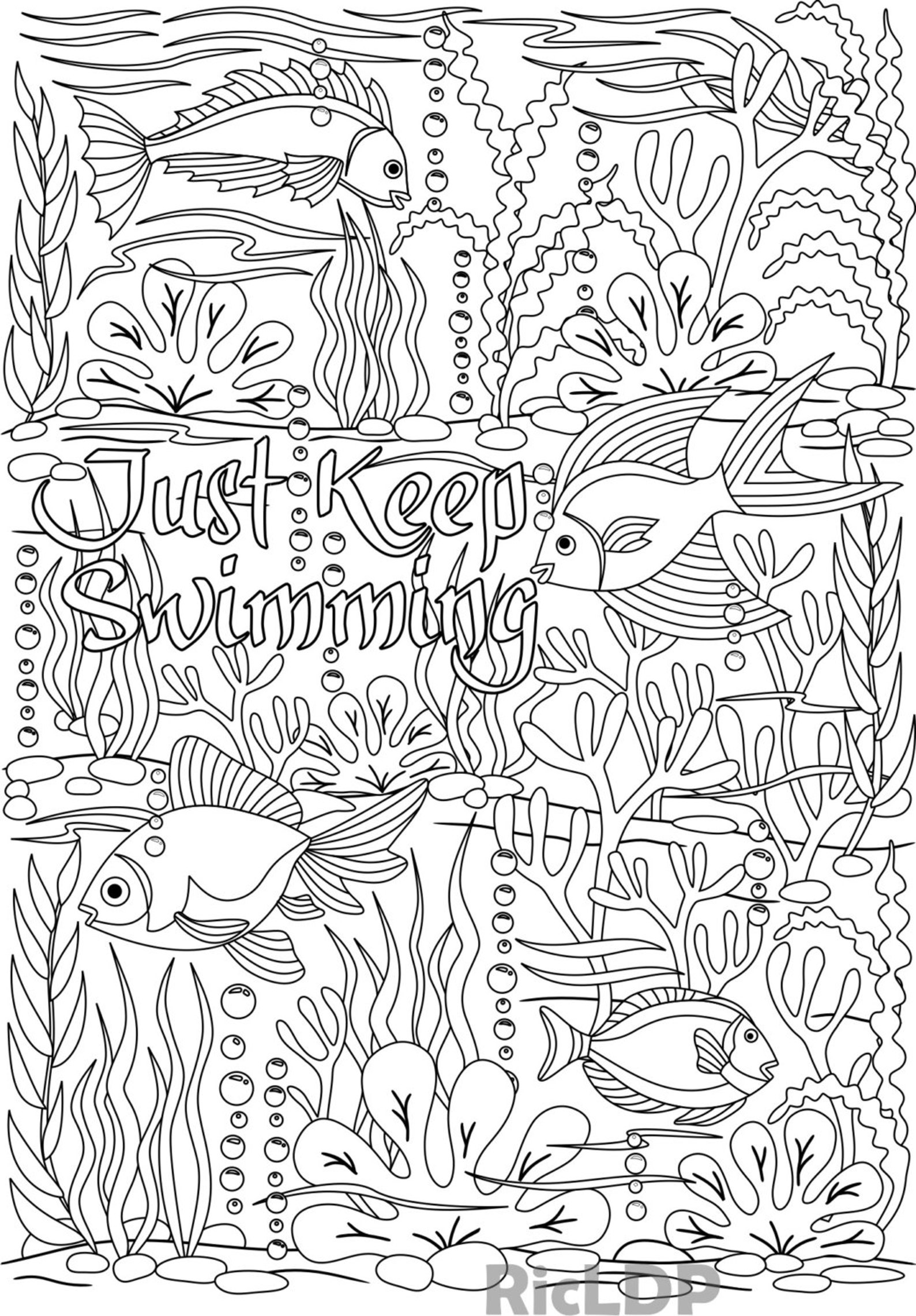 Just Keep Swimming Motivational Coloring Page for All Ages – Printable ...