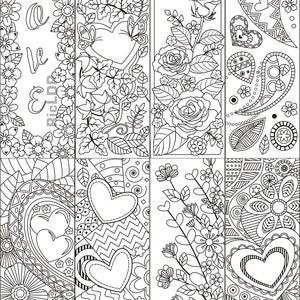 8 Coloring Bookmarks with Hearts Art Doodles for Valentines - Etsy France