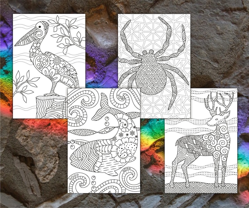 Zentangle Animal Coloring Cards: Mindful Art Prints (PDF & JPEG ...