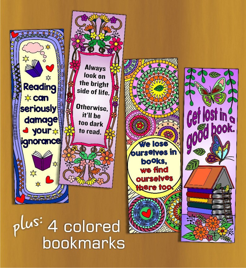 Coloring Bookmarks: Motivational Reading Quotes, Zen Art Doodles (PDF ...