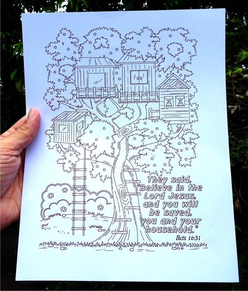 Three Bible Coloring Pages Acts 18 10 Acts 16 31 Acts 1 5 Tree House ...