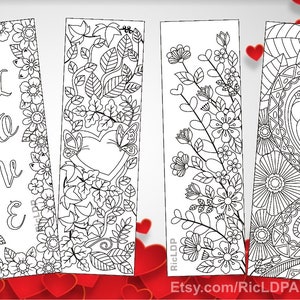 Heart Doodles Coloring Bookmarks Valentines Day Love Roses Paisleys ...