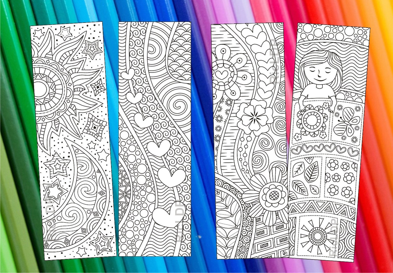 Set of 8 Coloring Zentangle Bookmarks Abstract Designs - Etsy