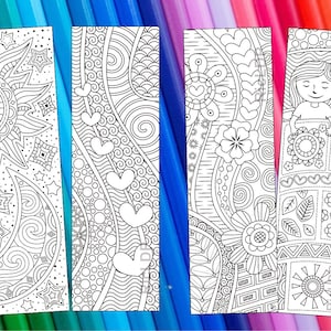 Set of 8 Coloring Zentangle Bookmarks Abstract Designs Zendoodle ...
