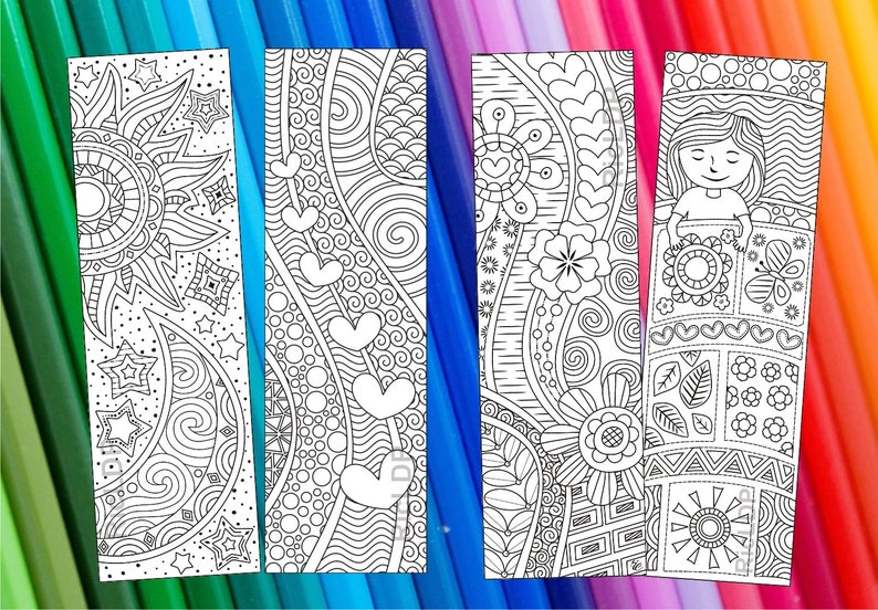 8 Zen Doodle Coloring Bookmarks: Mindfulness Line Art (PDF/JPEG) - Etsy