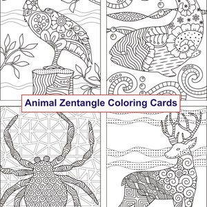 Zentangle Animal Coloring Cards: Mindful Art Prints (PDF & JPEG ...