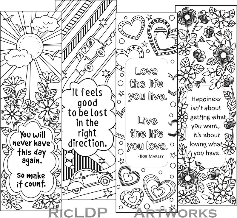 Inspirational Quote Coloring Bookmarks: Zen Doodle Markers (PDF & JPEG ...