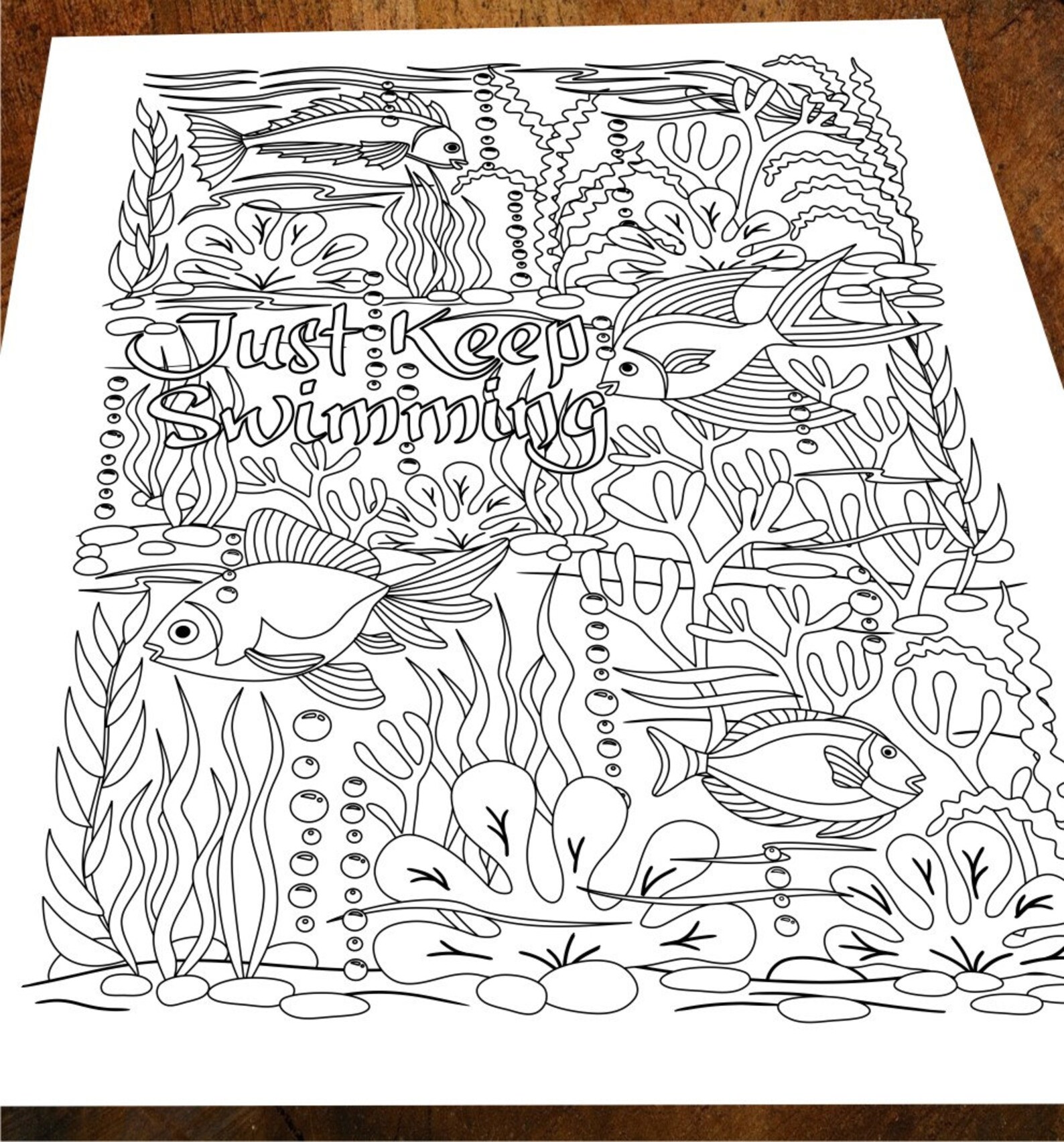 Just Keep Swimming Coloring Page Under the Sea Design - Etsy Australia