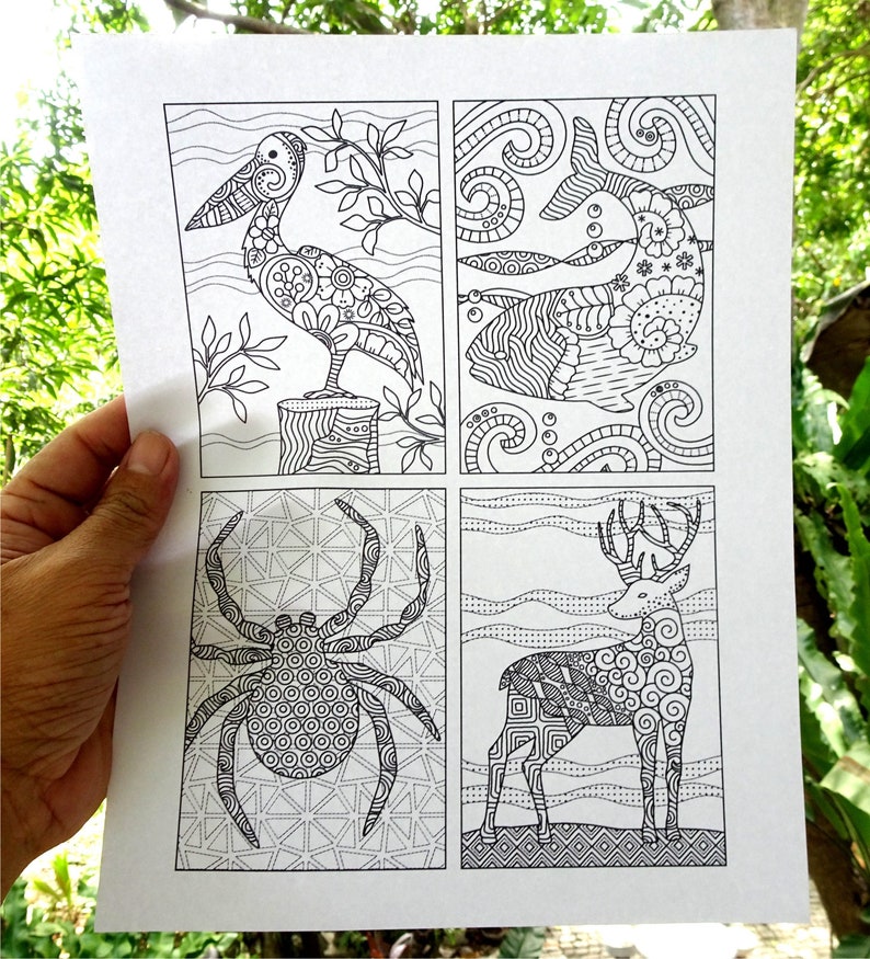 Zentangle Animal Coloring Cards: Mindful Art Prints (PDF & JPEG ...