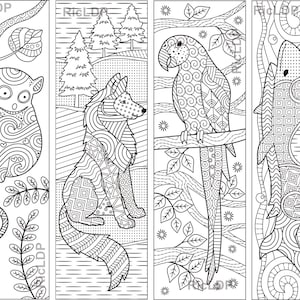 8 Animal-themed Coloring Bookmarks for Kids Printable Zen Doodle Art ...