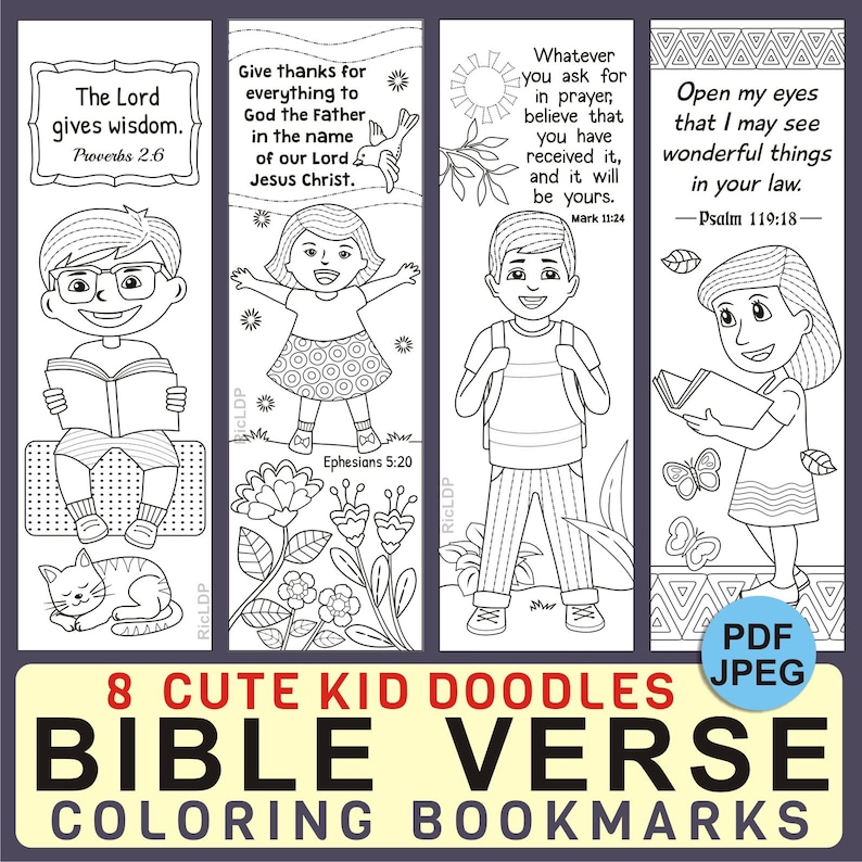 8 Bible Coloring Bookmarks With Cute Kids Images – Printable Scriptures ...