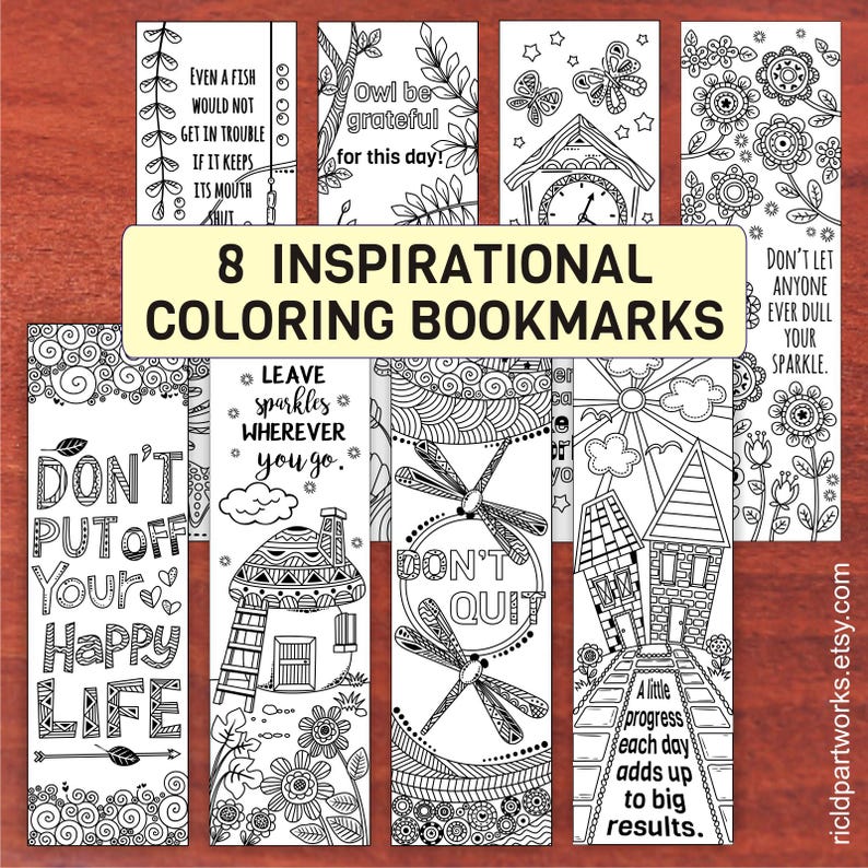 8 Inspirational Coloring Bookmarks: Positive Affirmations (Printable ...