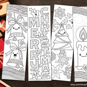 Coloring Bookmarks for Christmas Coloriage, Xmas Doodles Holiday Season ...