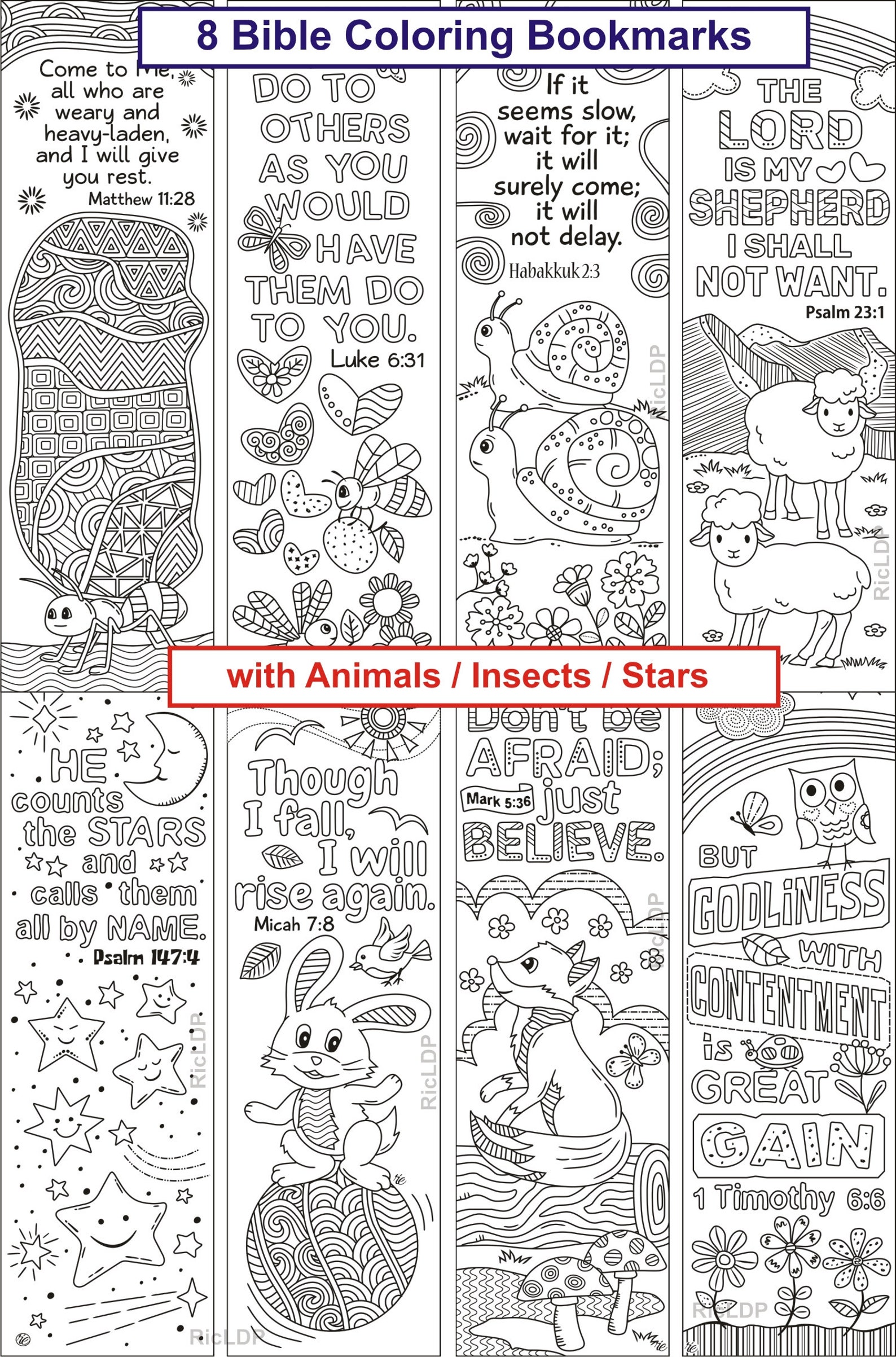 Animal Doodles Coloring Bookmarks: Bible Verses for Kids (PDF & JPEG ...