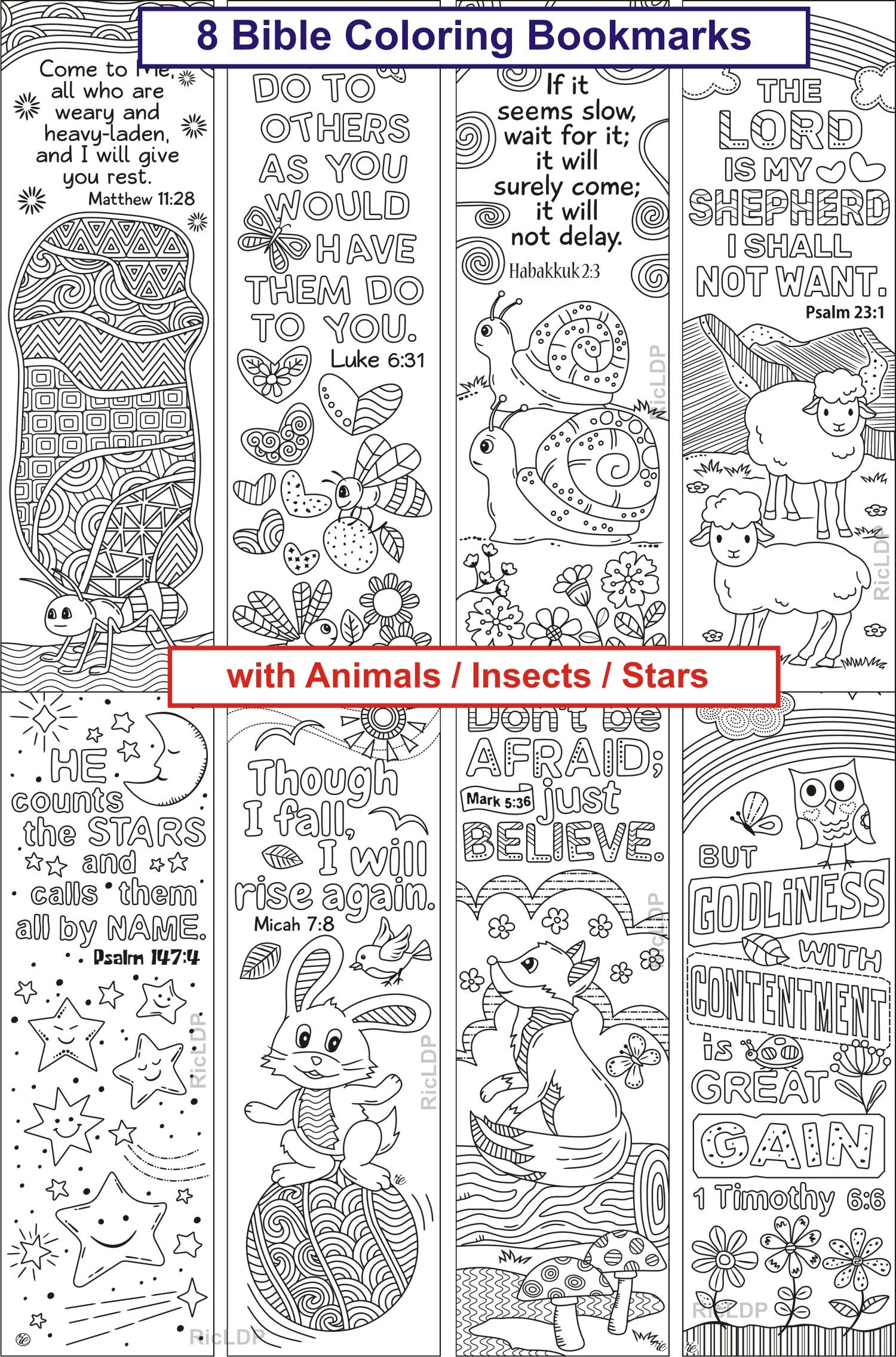 Animal Doodles Coloring Bookmarks: Bible Verses for Kids (PDF & JPEG ...