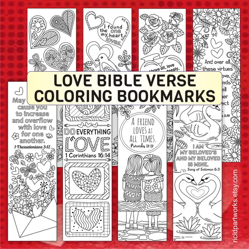 Love Bible Verse Coloring Bookmarks: Printable Scripture Doodles (PDF ...