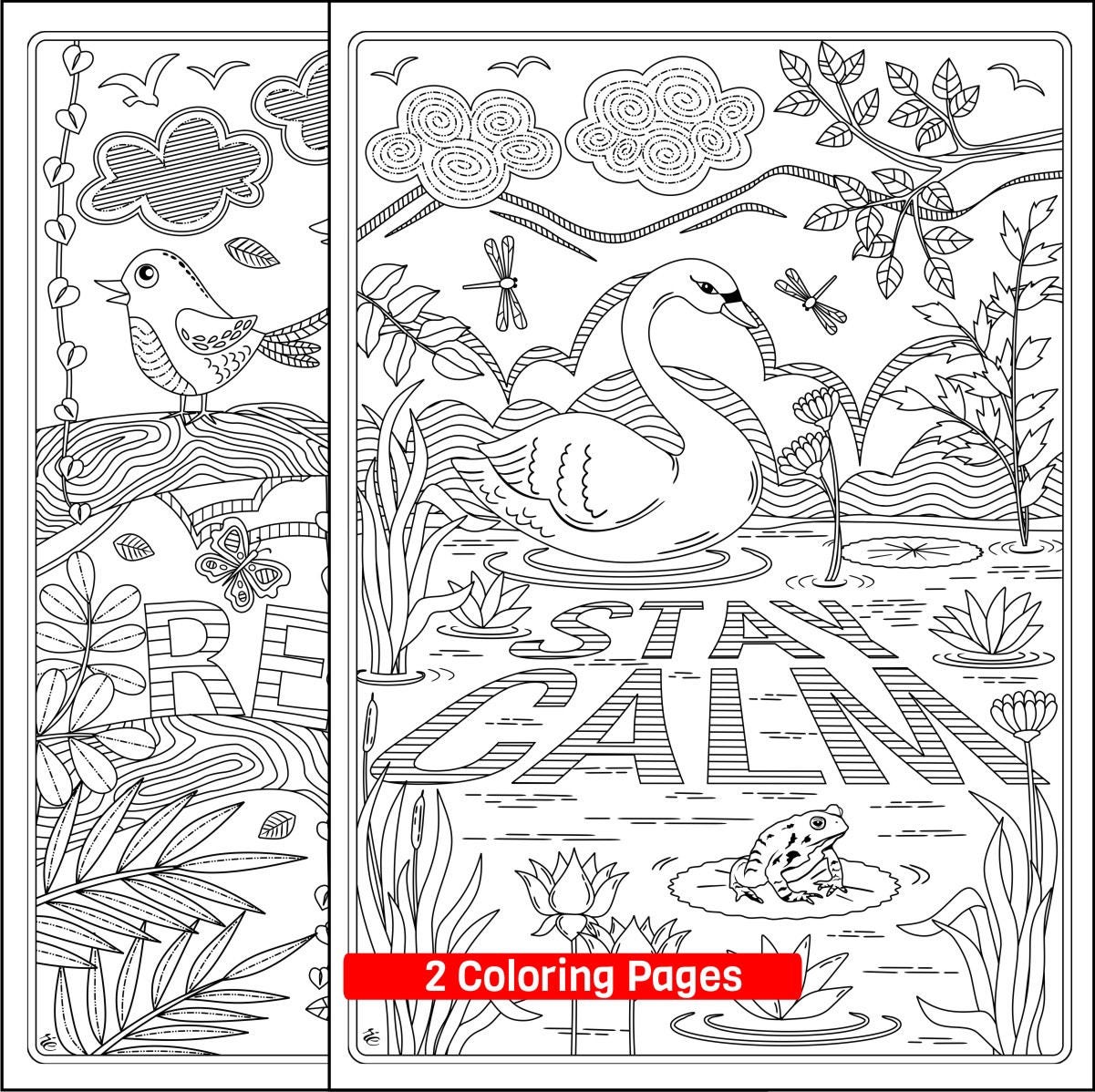 Two Printable Coloring Pages With Texts Relax and Stay Calm - Etsy