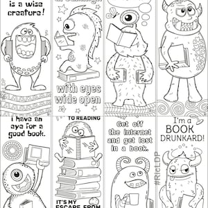 Set of 8 Playful Monster-themed Bookmarks for Kids and Teens ...